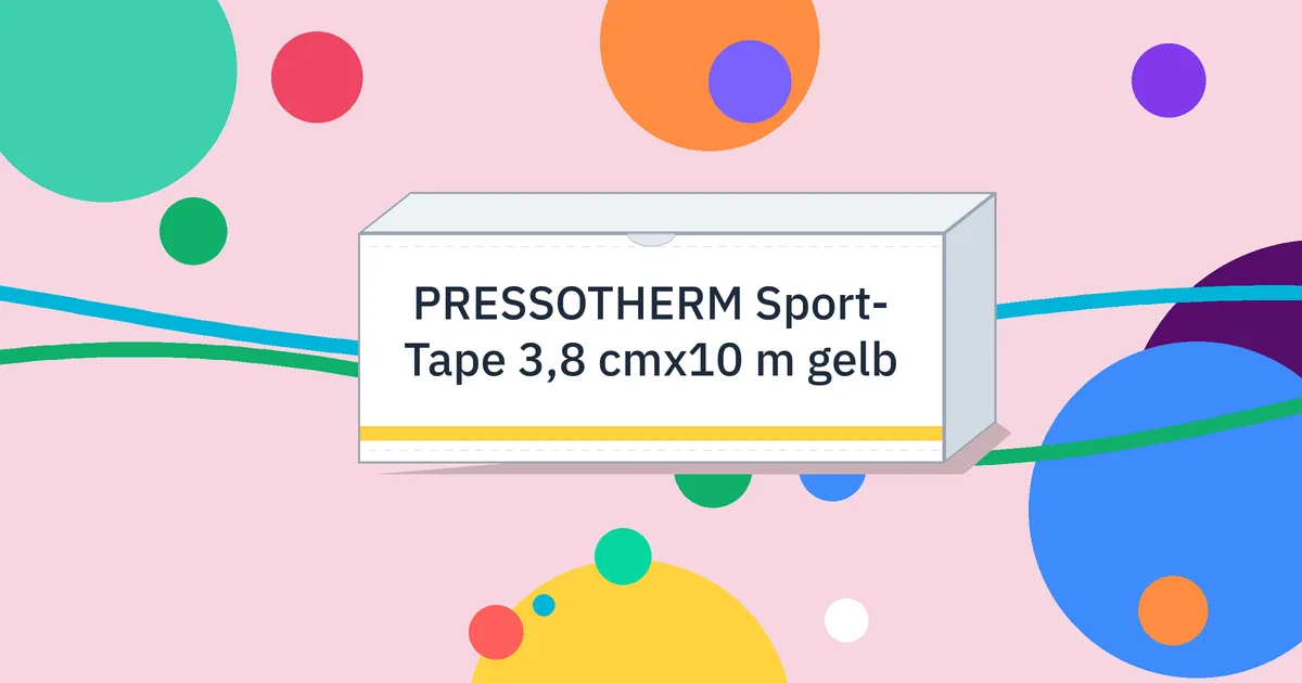 Symbolbild: Packung mit der Aufschrift PRESSOTHERM Sport-Tape 3,8 cmx10 m gelb (PZN 02002368) – Verfügbarkeit und Bezug in Apotheken in Frankfurt am Main