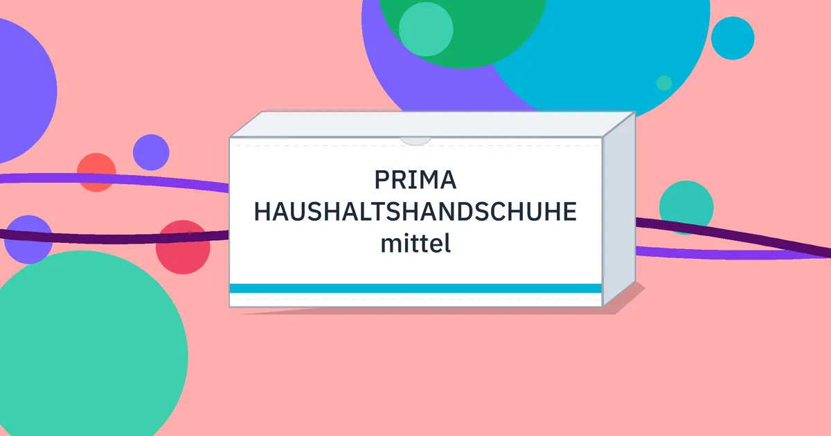 Symbolbild: Packung mit der Aufschrift PRIMA HAUSHALTSHANDSCHUHE mittel (PZN 01304498) – Verfügbarkeit und Bezug in Apotheken in Frankfurt am Main