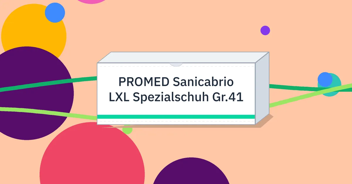 Symbolbild: Packung mit der Aufschrift PROMED Sanicabrio LXL Spezialschuh Gr.41 (PZN 05481895) – Verfügbarkeit und Bezug in Apotheken in Frankfurt am Main