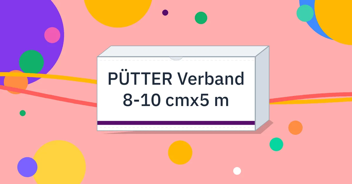 Symbolbild: Packung mit der Aufschrift PÜTTER Verband 8-10 cmx5 m (PZN 14374649) – Verfügbarkeit und Bezug in Apotheken in Frankfurt am Main