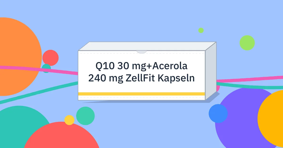 Symbolbild: Packung mit der Aufschrift Q10 30 mg+Acerola 240 mg ZellFit Kapseln (PZN 11668310) – Verfügbarkeit und Bezug in Apotheken in Frankfurt am Main