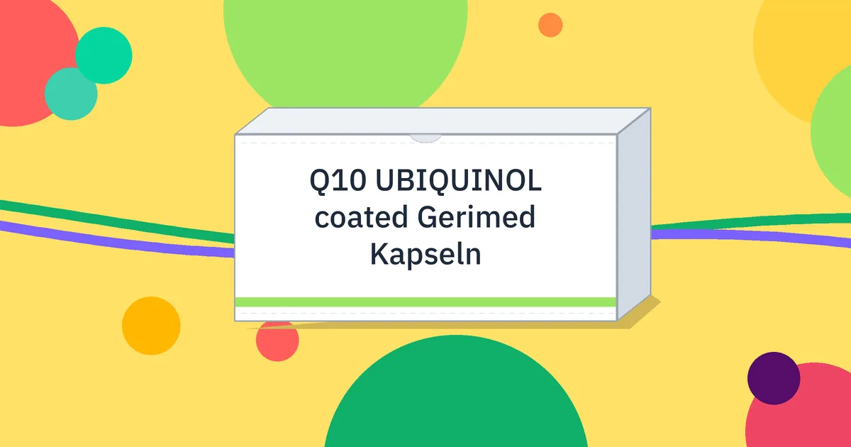 Symbolbild: Packung mit der Aufschrift Q10 UBIQUINOL coated Gerimed Kapseln (PZN 14191417) – Verfügbarkeit und Bezug in Apotheken in Frankfurt am Main
