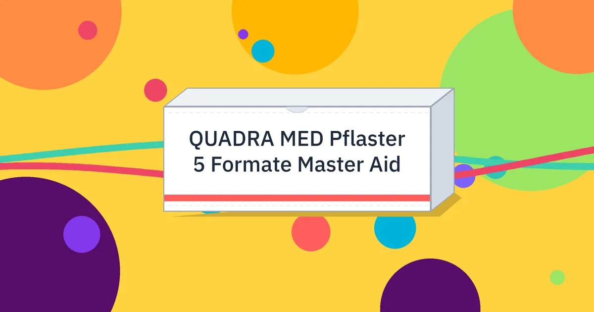 Symbolbild: Packung mit der Aufschrift QUADRA MED Pflaster 5 Formate Master Aid (PZN 00636264) – Verfügbarkeit und Bezug in Apotheken in Frankfurt am Main