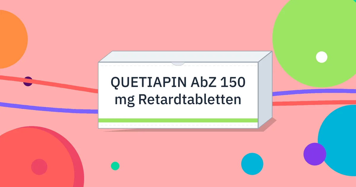 Symbolbild: Packung mit der Aufschrift QUETIAPIN AbZ 150 mg Retardtabletten (PZN 09272941) – Verfügbarkeit und Bezug in Apotheken in Frankfurt am Main