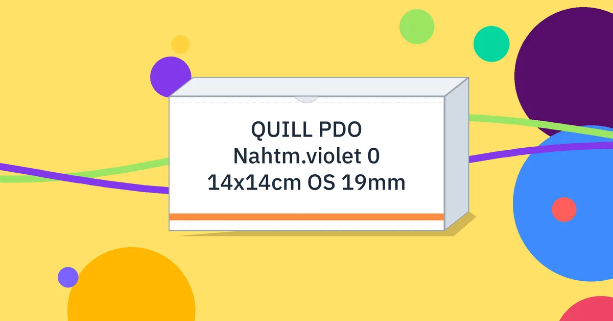 Symbolbild: Packung mit der Aufschrift QUILL PDO Nahtm.violet 0 14x14cm OS 19mm (PZN 17989245) – Verfügbarkeit und Bezug in Apotheken in Frankfurt am Main