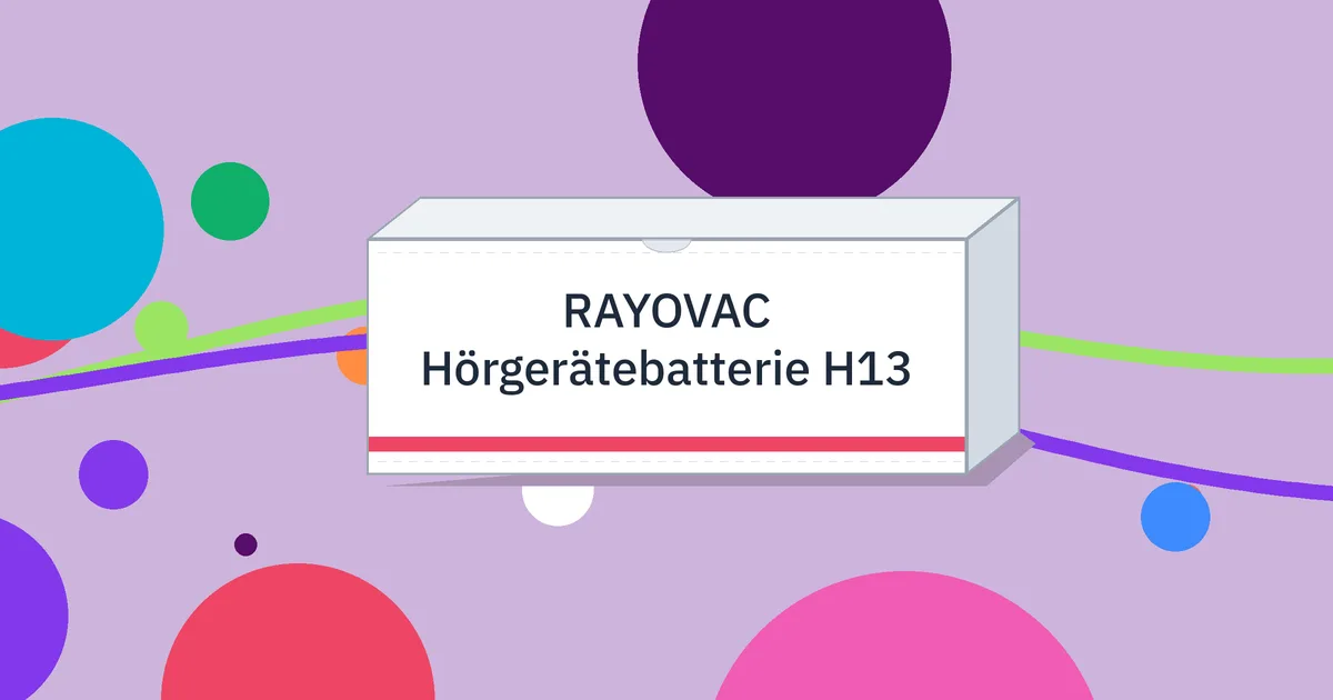 Symbolbild: Packung mit der Aufschrift RAYOVAC Hörgerätebatterie H13 (PZN 02767705) – Verfügbarkeit und Bezug in Apotheken in Frankfurt am Main