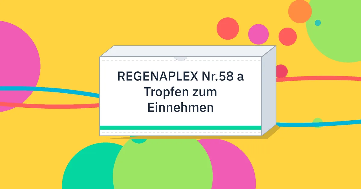 Symbolbild: Packung mit der Aufschrift REGENAPLEX Nr.58 a Tropfen zum Einnehmen (PZN 06620979) – Verfügbarkeit und Bezug in Apotheken in Frankfurt am Main