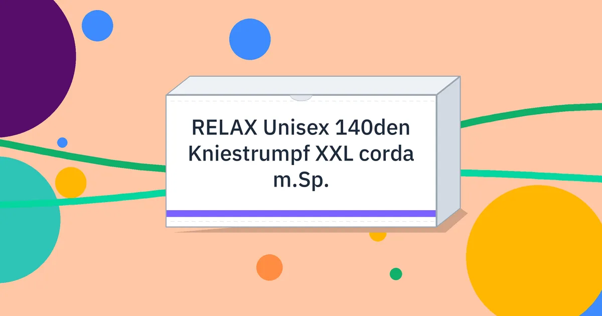 Symbolbild: Packung mit der Aufschrift RELAX Unisex 140den Kniestrumpf XXL corda m.Sp. (PZN 16189761) – Verfügbarkeit und Bezug in Apotheken in Frankfurt am Main