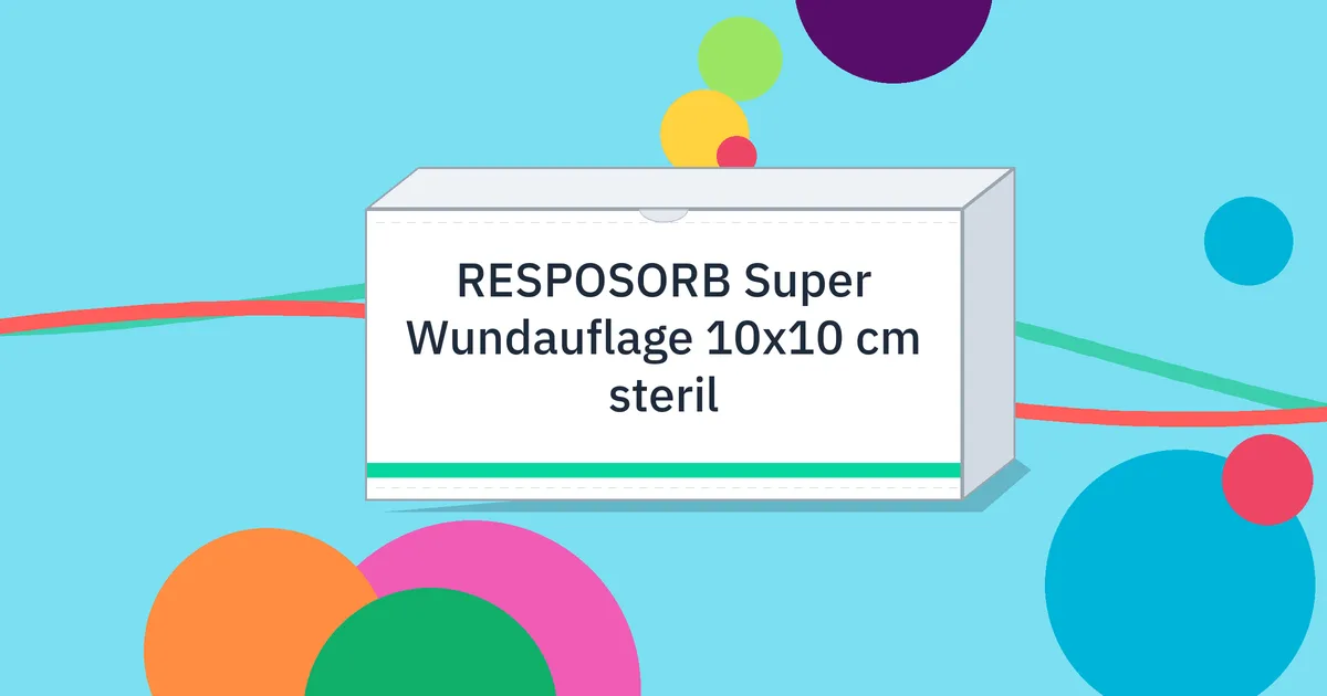 Symbolbild: Packung mit der Aufschrift RESPOSORB Super Wundauflage 10x10 cm steril (PZN 20185349) – Verfügbarkeit und Bezug in Apotheken in Frankfurt am Main