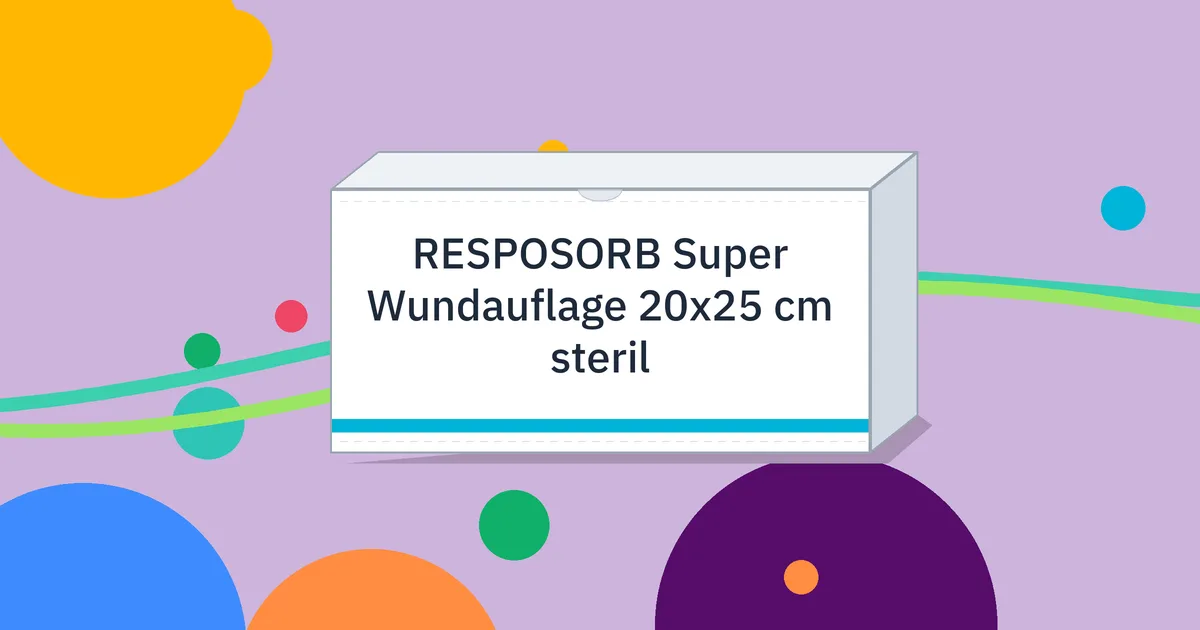 Symbolbild: Packung mit der Aufschrift RESPOSORB Super Wundauflage 20x25 cm steril (PZN 20846644) – Verfügbarkeit und Bezug in Apotheken in Frankfurt am Main