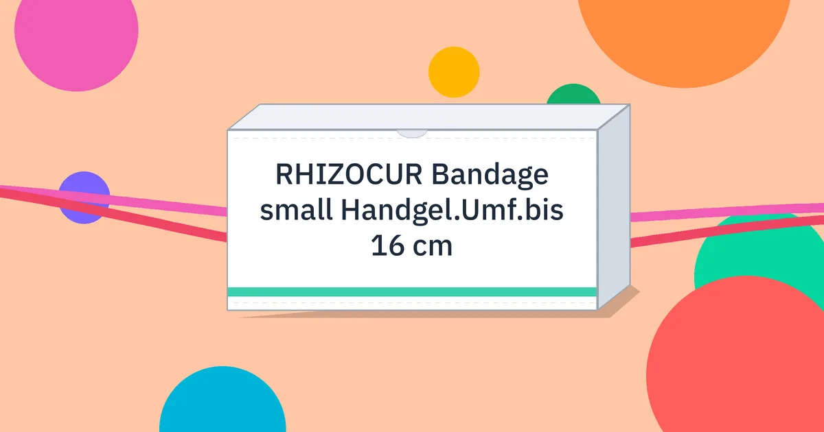 Symbolbild: Packung mit der Aufschrift RHIZOCUR Bandage small Handgel.Umf.bis 16 cm (PZN 06118613) – Verfügbarkeit und Bezug in Apotheken in Frankfurt am Main