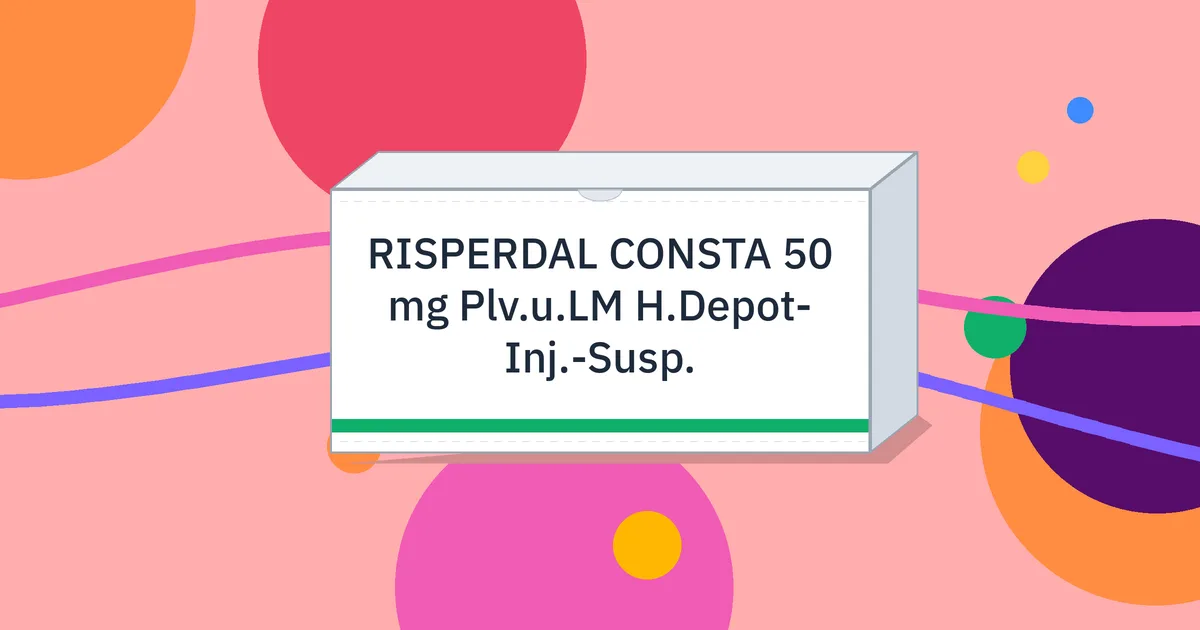 Symbolbild: Packung mit der Aufschrift RISPERDAL CONSTA 50 mg Plv.u.LM H.Depot-Inj.-Susp. (PZN 04347143) – Verfügbarkeit und Bezug in Apotheken in Frankfurt am Main