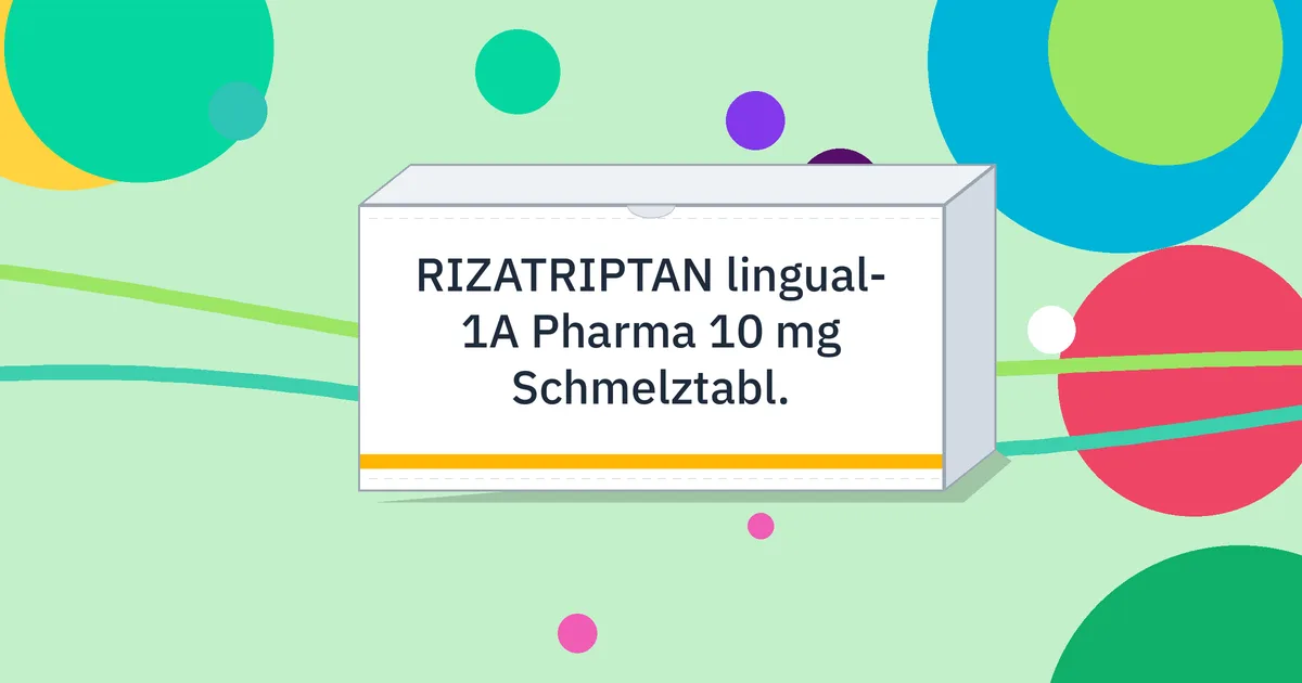 Symbolbild: Packung mit der Aufschrift RIZATRIPTAN lingual-1A Pharma 10 mg Schmelztabl. (PZN 00015214) – Verfügbarkeit und Bezug in Apotheken in Frankfurt am Main