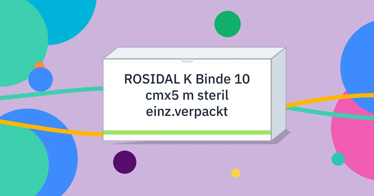 Symbolbild: Packung mit der Aufschrift ROSIDAL K Binde 10 cmx5 m steril einz.verpackt (PZN 17833359) – Verfügbarkeit und Bezug in Apotheken in Frankfurt am Main