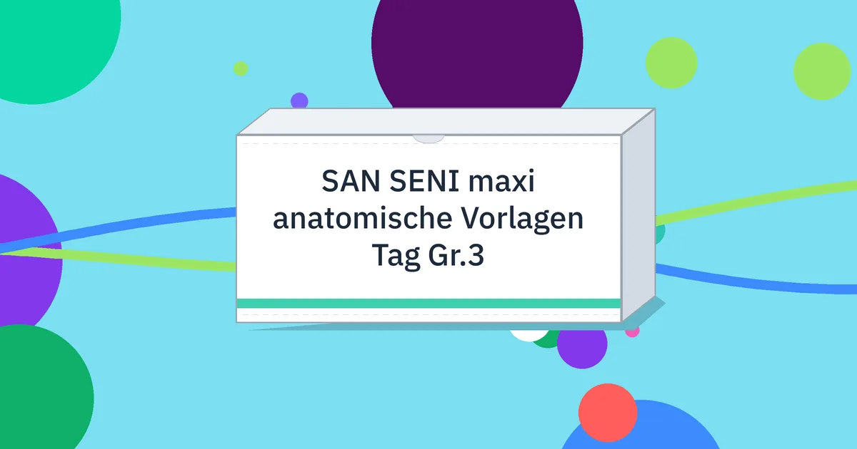 Symbolbild: Packung mit der Aufschrift SAN SENI maxi anatomische Vorlagen Tag Gr.3 (PZN 16327708) – Verfügbarkeit und Bezug in Apotheken in Frankfurt am Main