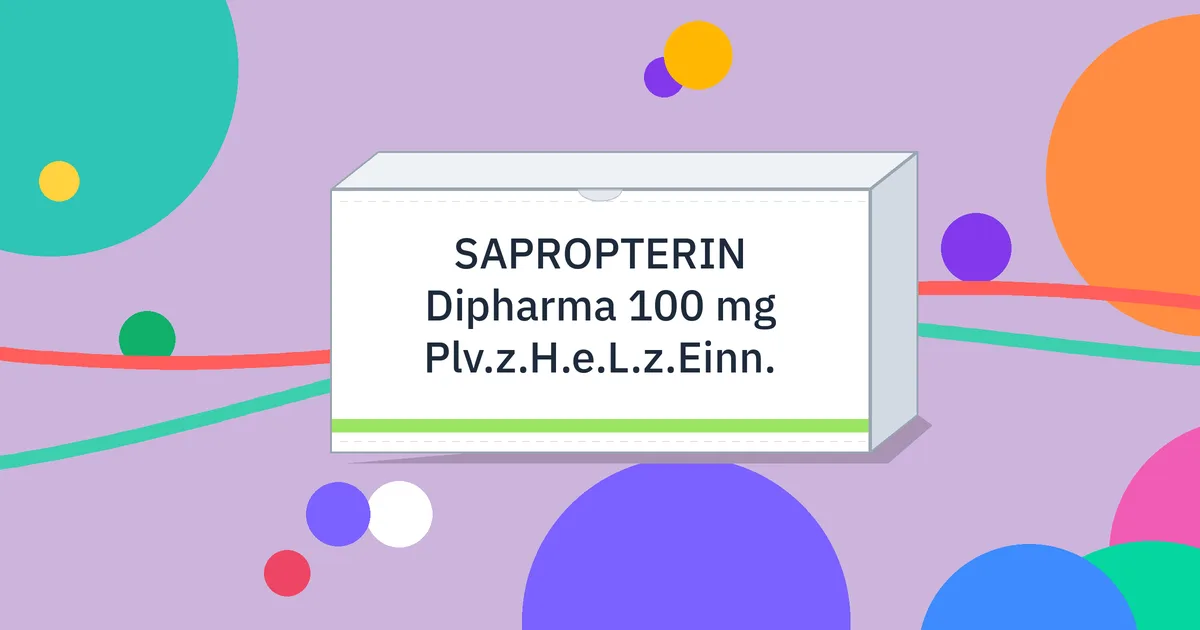 Symbolbild: Packung mit der Aufschrift SAPROPTERIN Dipharma 100 mg Plv.z.H.e.L.z.Einn. (PZN 17920325) – Verfügbarkeit und Bezug in Apotheken in Frankfurt am Main