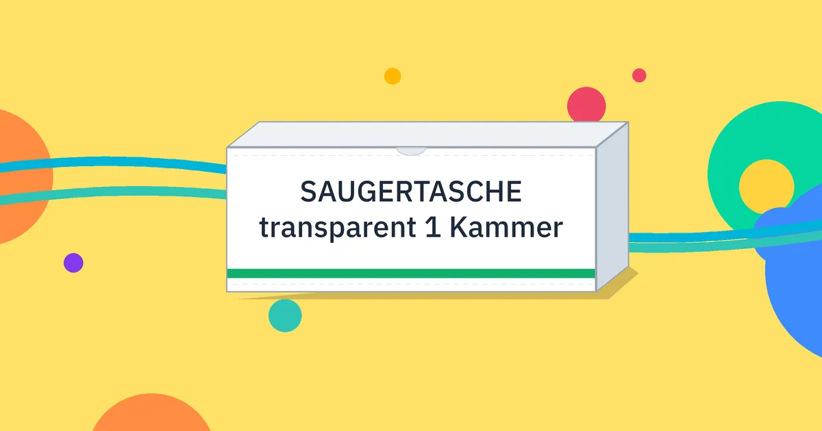 Symbolbild: Packung mit der Aufschrift SAUGERTASCHE transparent 1 Kammer (PZN 04703477) – Verfügbarkeit und Bezug in Apotheken in Frankfurt am Main