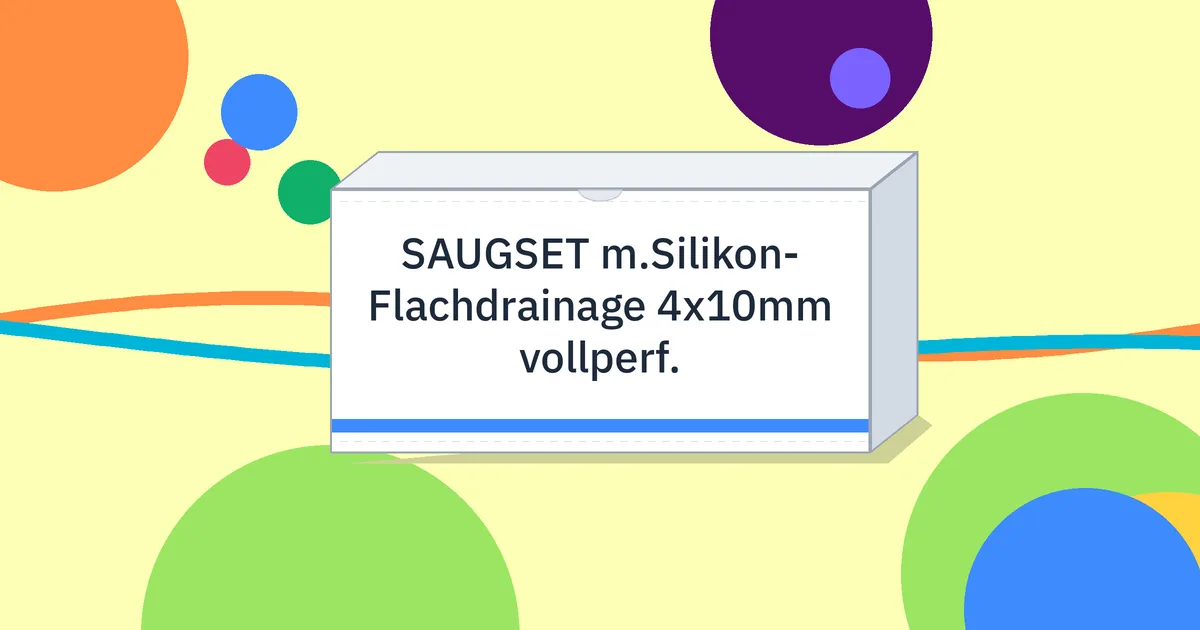 Symbolbild: Packung mit der Aufschrift SAUGSET m.Silikon-Flachdrainage 4x10mm vollperf. (PZN 17483422) – Verfügbarkeit und Bezug in Apotheken in Frankfurt am Main