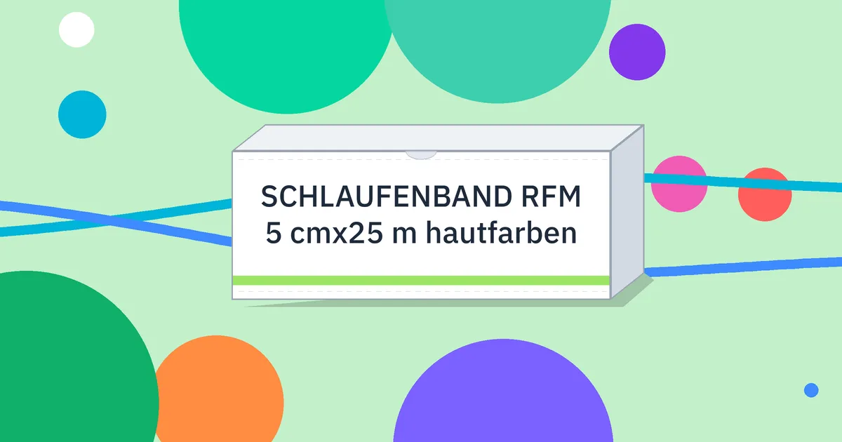 Symbolbild: Packung mit der Aufschrift SCHLAUFENBAND RFM 5 cmx25 m hautfarben (PZN 06490778) – Verfügbarkeit und Bezug in Apotheken in Frankfurt am Main