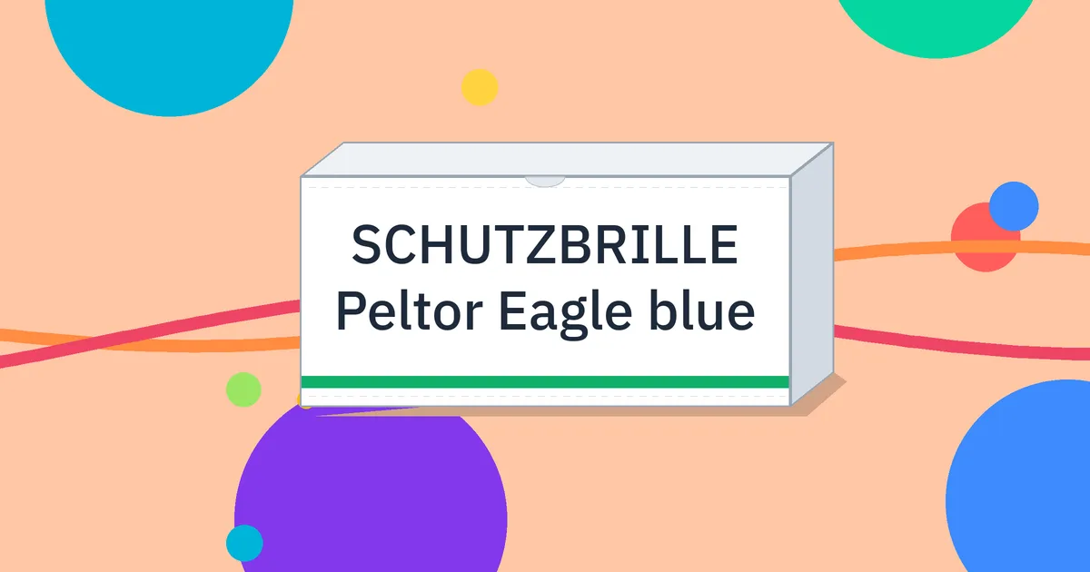 Symbolbild: Packung mit der Aufschrift SCHUTZBRILLE Peltor Eagle blue (PZN 06425290) – Verfügbarkeit und Bezug in Apotheken in Frankfurt am Main