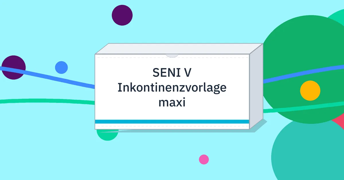 Symbolbild: Packung mit der Aufschrift SENI V Inkontinenzvorlage maxi (PZN 03427590) – Verfügbarkeit und Bezug in Apotheken in Frankfurt am Main