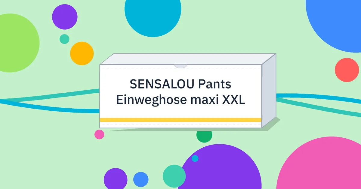 Symbolbild: Packung mit der Aufschrift SENSALOU Pants Einweghose maxi XXL (PZN 18037268) – Verfügbarkeit und Bezug in Apotheken in Frankfurt am Main