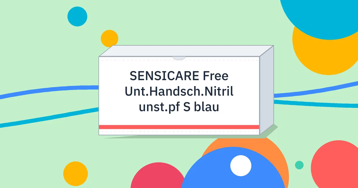 Symbolbild: Packung mit der Aufschrift SENSICARE Free Unt.Handsch.Nitril unst.pf S blau (PZN 16210283) – Verfügbarkeit und Bezug in Apotheken in Frankfurt am Main