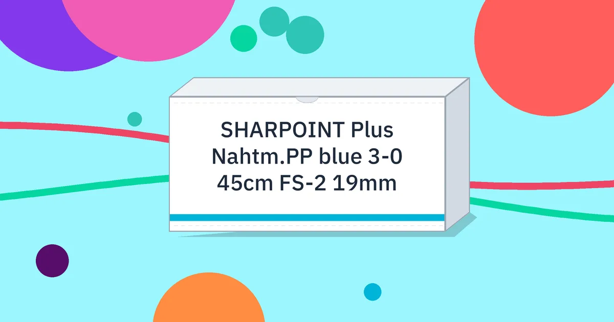Symbolbild: Packung mit der Aufschrift SHARPOINT Plus Nahtm.PP blue 3-0 45cm FS-2 19mm (PZN 17985388) – Verfügbarkeit und Bezug in Apotheken in Frankfurt am Main