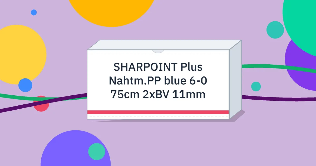 Symbolbild: Packung mit der Aufschrift SHARPOINT Plus Nahtm.PP blue 6-0 75cm 2xBV 11mm (PZN 17985508) – Verfügbarkeit und Bezug in Apotheken in Frankfurt am Main