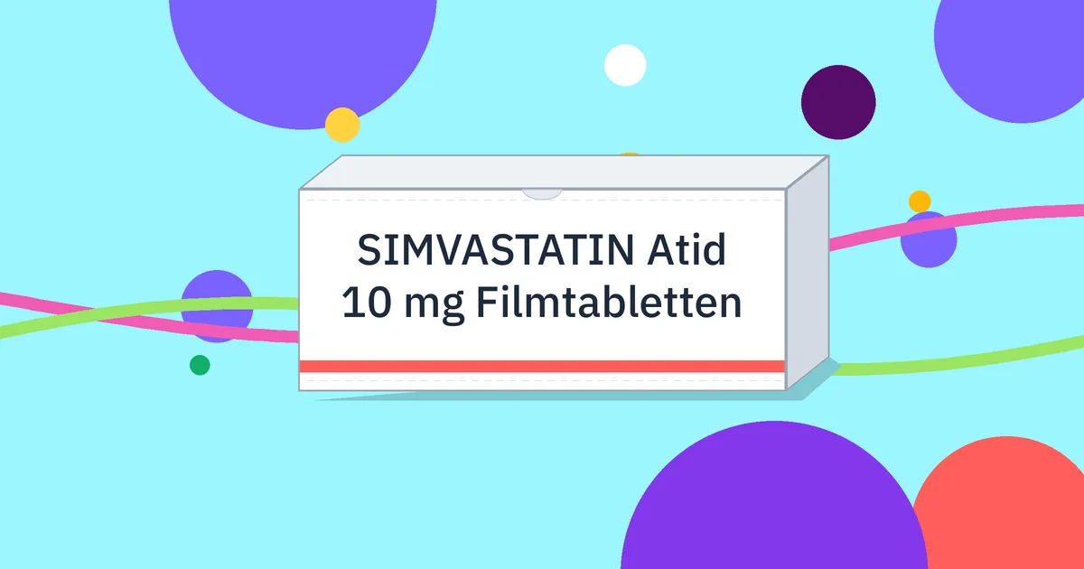 Symbolbild: Packung mit der Aufschrift SIMVASTATIN Atid 10 mg Filmtabletten (PZN 00250180) – Verfügbarkeit und Bezug in Apotheken in Frankfurt am Main