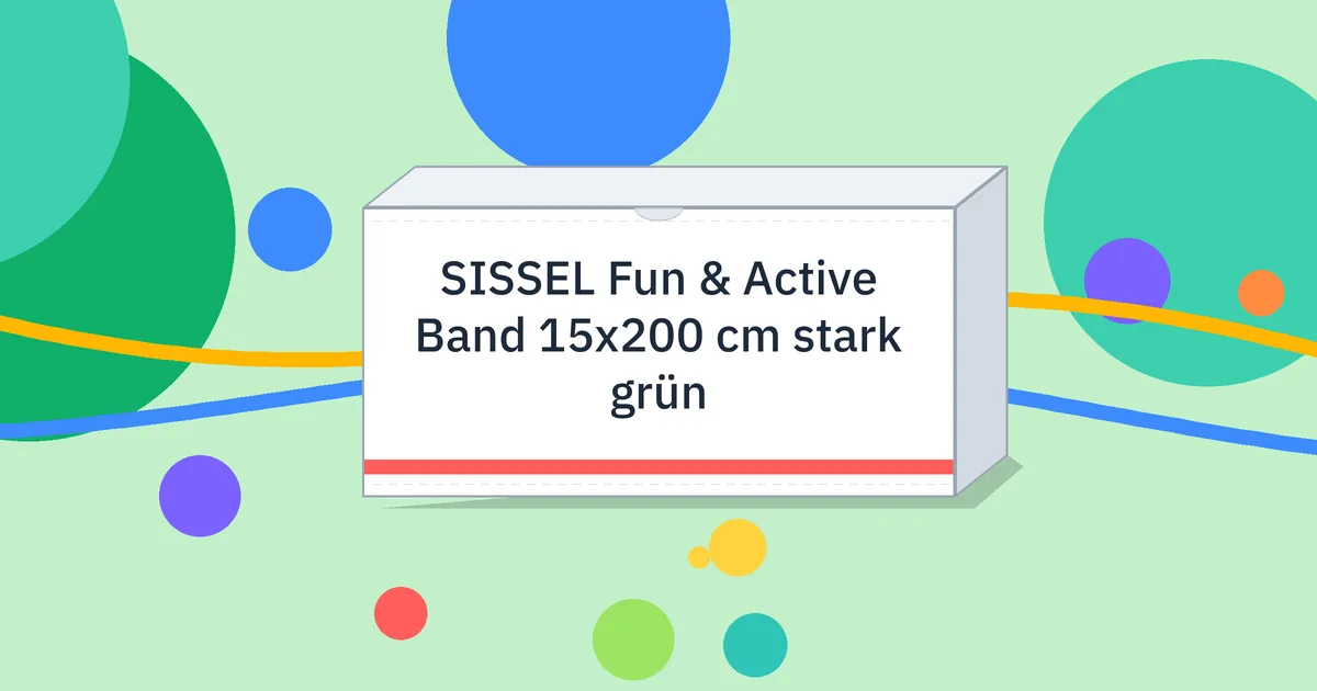 Symbolbild: Packung mit der Aufschrift SISSEL Fun & Active Band 15x200 cm stark grün (PZN 09156583) – Verfügbarkeit und Bezug in Apotheken in Frankfurt am Main
