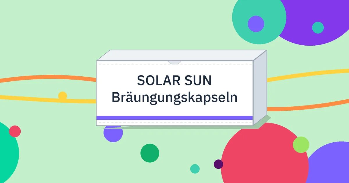 Symbolbild: Packung mit der Aufschrift SOLAR SUN Bräungungskapseln (PZN 04684107) – Verfügbarkeit und Bezug in Apotheken in Frankfurt am Main