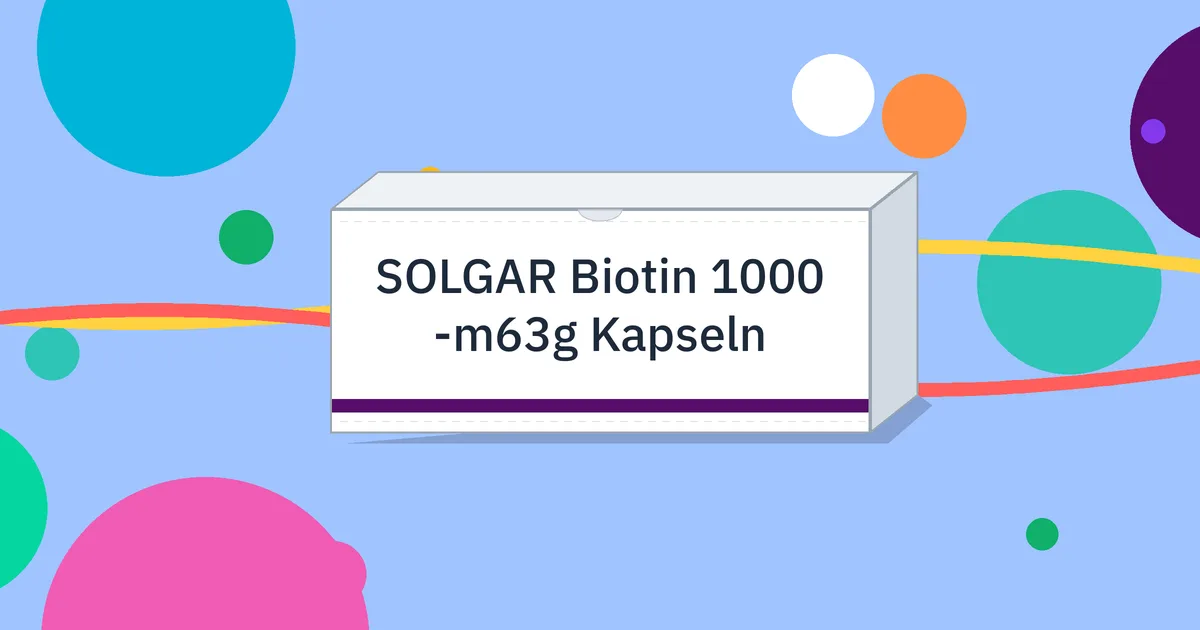 Symbolbild: Packung mit der Aufschrift SOLGAR Biotin 1000 -m63g Kapseln (PZN 19500834) – Verfügbarkeit und Bezug in Apotheken in Frankfurt am Main