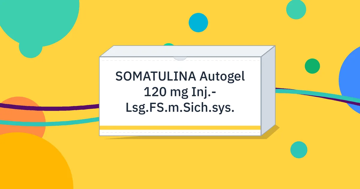 Symbolbild: Packung mit der Aufschrift SOMATULINA Autogel 120 mg Inj.-Lsg.FS.m.Sich.sys. (PZN 17668920) – Verfügbarkeit und Bezug in Apotheken in Frankfurt am Main