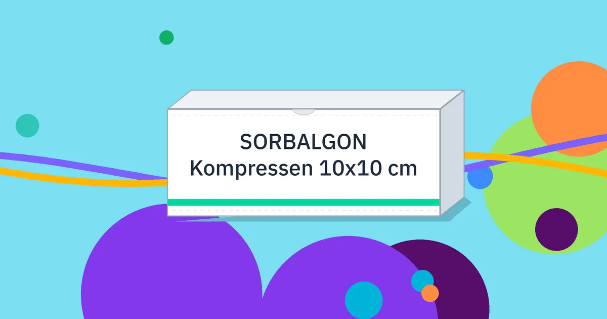 Symbolbild: Packung mit der Aufschrift SORBALGON Kompressen 10x10 cm (PZN 18035832) – Verfügbarkeit und Bezug in Apotheken in Frankfurt am Main