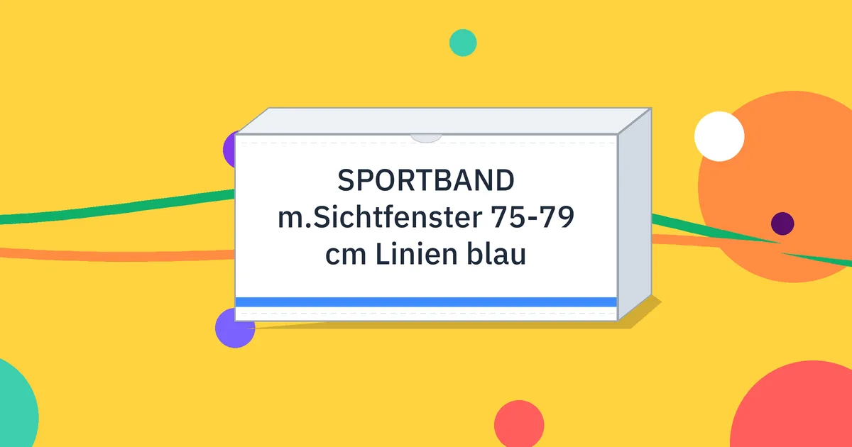 Symbolbild: Packung mit der Aufschrift SPORTBAND m.Sichtfenster 75-79 cm Linien blau (PZN 17837587) – Verfügbarkeit und Bezug in Apotheken in Frankfurt am Main