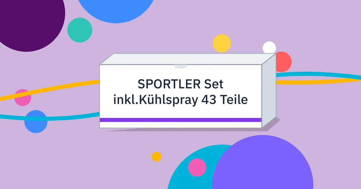 Symbolbild: Packung mit der Aufschrift SPORTLER Set inkl.Kühlspray 43 Teile (PZN 13584327) – Verfügbarkeit und Bezug in Apotheken in Frankfurt am Main