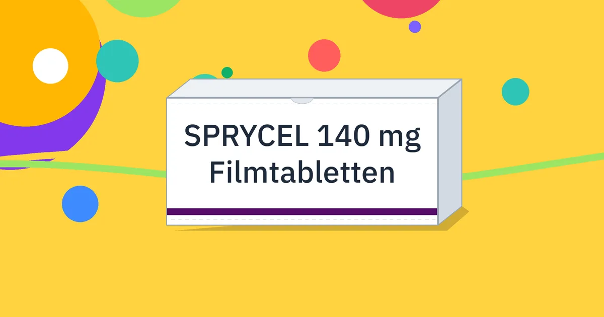 Symbolbild: Packung mit der Aufschrift SPRYCEL 140 mg Filmtabletten (PZN 13880959) – Verfügbarkeit und Bezug in Apotheken in Frankfurt am Main