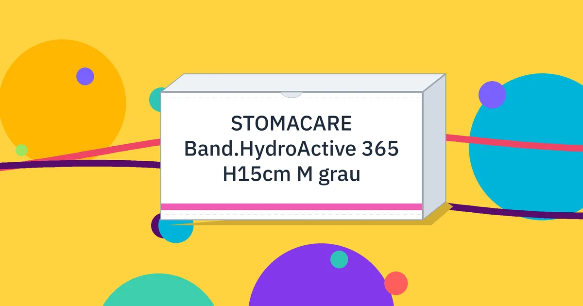 Symbolbild: Packung mit der Aufschrift STOMACARE Band.HydroActive 365 H15cm M grau (PZN 15862285) – Verfügbarkeit und Bezug in Apotheken in Frankfurt am Main