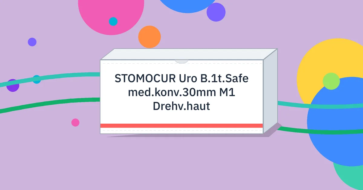 Symbolbild: Packung mit der Aufschrift STOMOCUR Uro B.1t.Safe med.konv.30mm M1 Drehv.haut (PZN 17557907) – Verfügbarkeit und Bezug in Apotheken in Frankfurt am Main