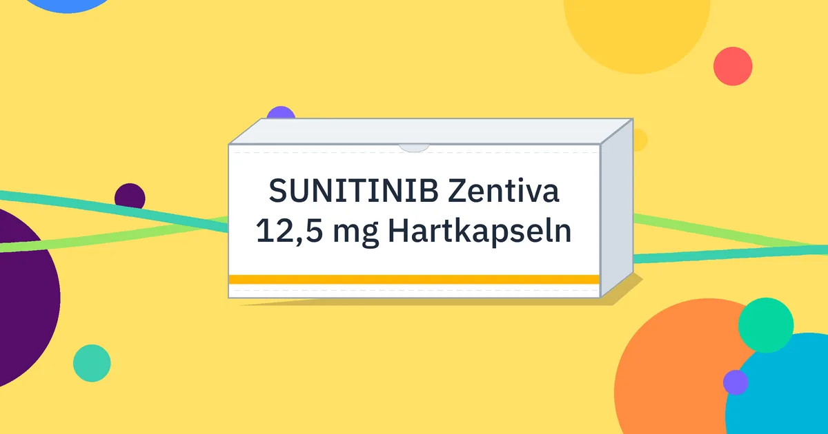 Symbolbild: Packung mit der Aufschrift SUNITINIB Zentiva 12,5 mg Hartkapseln (PZN 17388132) – Verfügbarkeit und Bezug in Apotheken in Frankfurt am Main