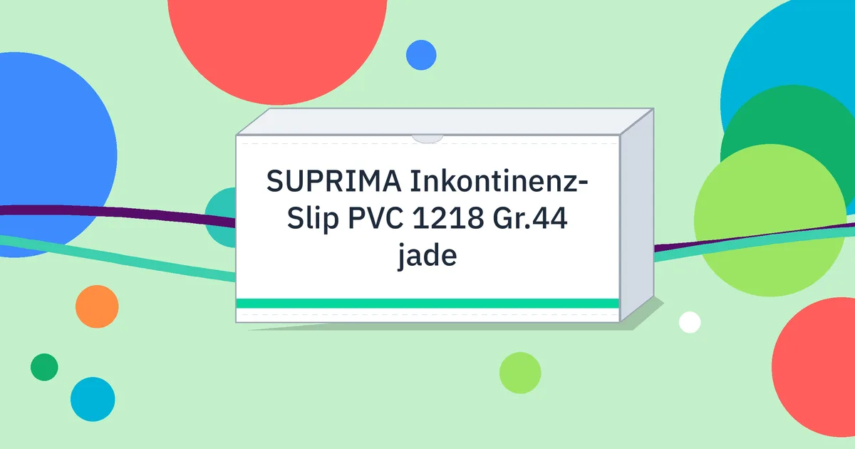 Symbolbild: Packung mit der Aufschrift SUPRIMA Inkontinenz-Slip PVC 1218 Gr.44 jade (PZN 03152822) – Verfügbarkeit und Bezug in Apotheken in Frankfurt am Main