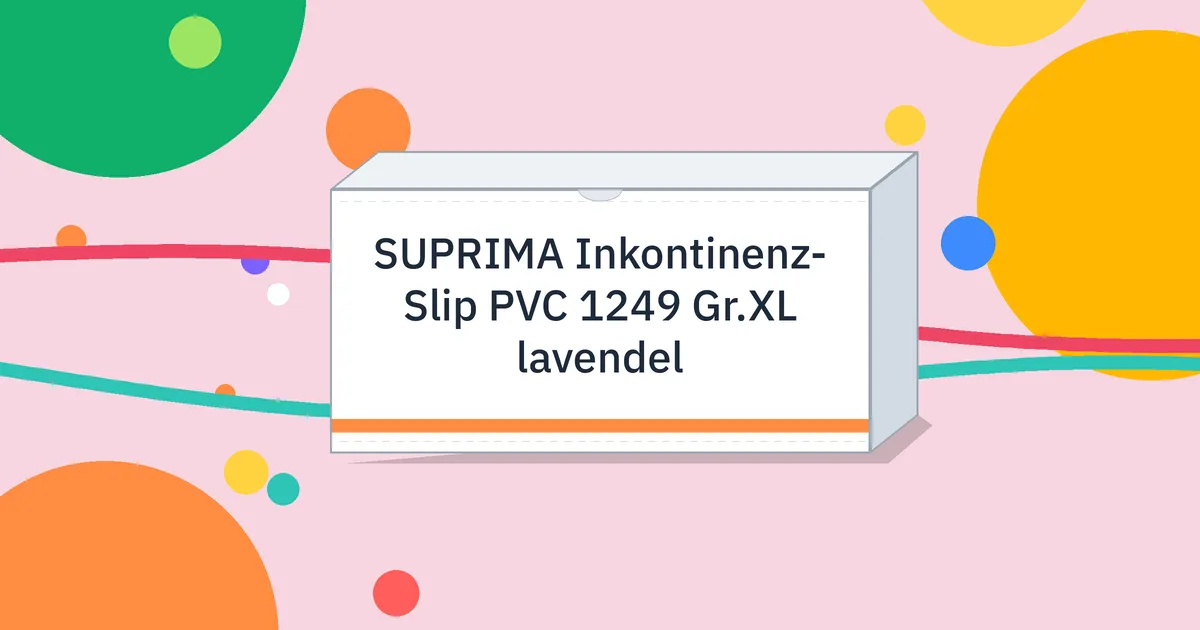 Symbolbild: Packung mit der Aufschrift SUPRIMA Inkontinenz-Slip PVC 1249 Gr.XL lavendel (PZN 02061253) – Verfügbarkeit und Bezug in Apotheken in Frankfurt am Main
