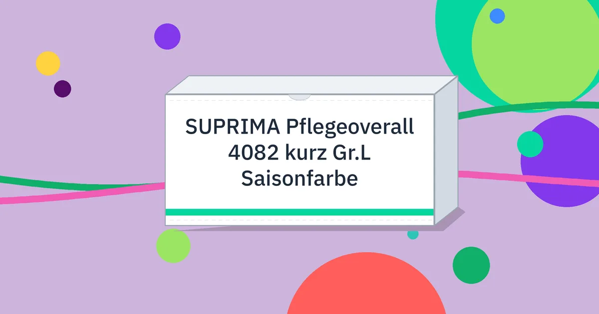 Symbolbild: Packung mit der Aufschrift SUPRIMA Pflegeoverall 4082 kurz Gr.L Saisonfarbe (PZN 11659802) – Verfügbarkeit und Bezug in Apotheken in Frankfurt am Main