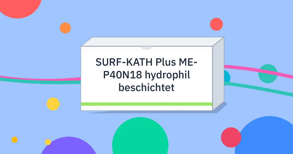 Symbolbild: Packung mit der Aufschrift SURF-KATH Plus ME-P40N18 hydrophil beschichtet (PZN 07008387) – Verfügbarkeit und Bezug in Apotheken in Frankfurt am Main