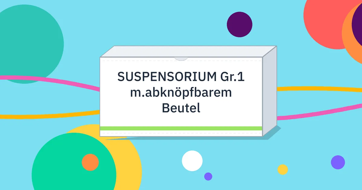 Symbolbild: Packung mit der Aufschrift SUSPENSORIUM Gr.1 m.abknöpfbarem Beutel (PZN 03800563) – Verfügbarkeit und Bezug in Apotheken in Frankfurt am Main