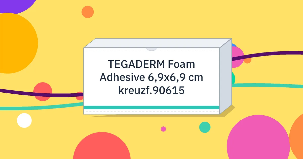 Symbolbild: Packung mit der Aufschrift TEGADERM Foam Adhesive 6,9x6,9 cm kreuzf.90615 (PZN 11374554) – Verfügbarkeit und Bezug in Apotheken in Frankfurt am Main