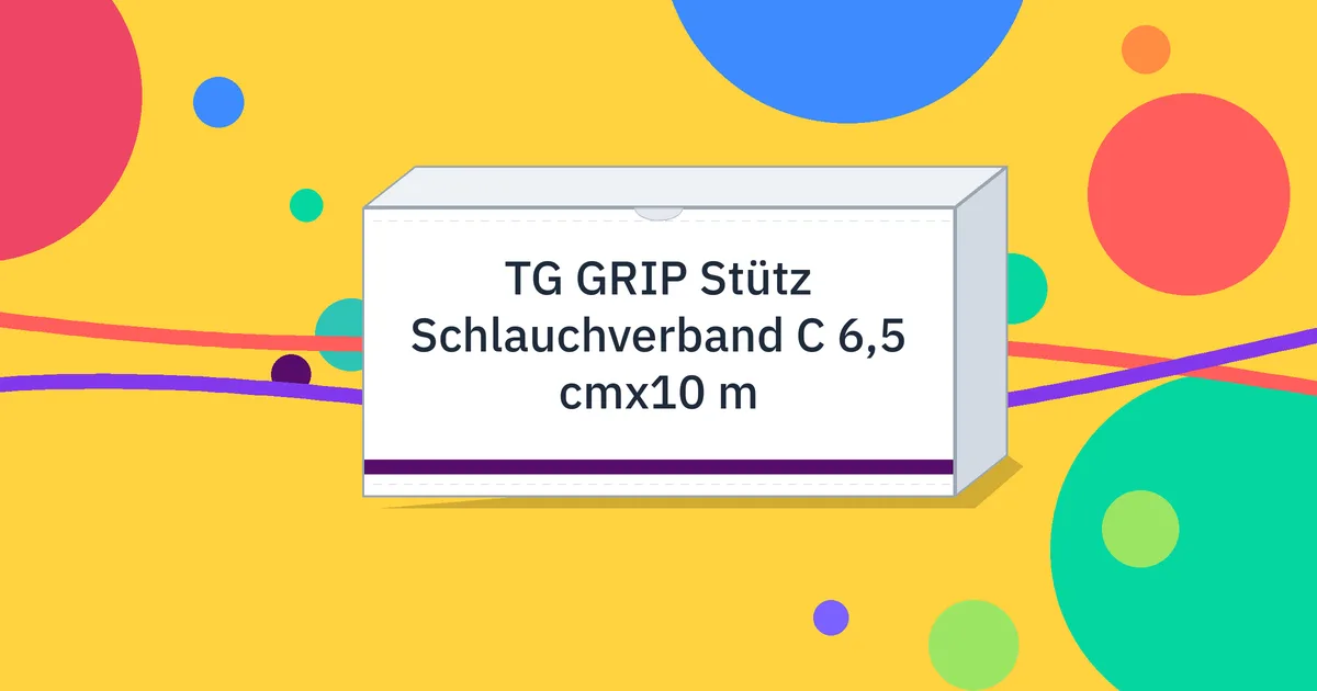 Symbolbild: Packung mit der Aufschrift TG GRIP Stütz Schlauchverband C 6,5 cmx10 m (PZN 15430999) – Verfügbarkeit und Bezug in Apotheken in Frankfurt am Main