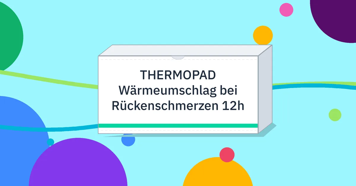 Symbolbild: Packung mit der Aufschrift THERMOPAD Wärmeumschlag bei Rückenschmerzen 12h (PZN 20414293) – Verfügbarkeit und Bezug in Apotheken in Frankfurt am Main