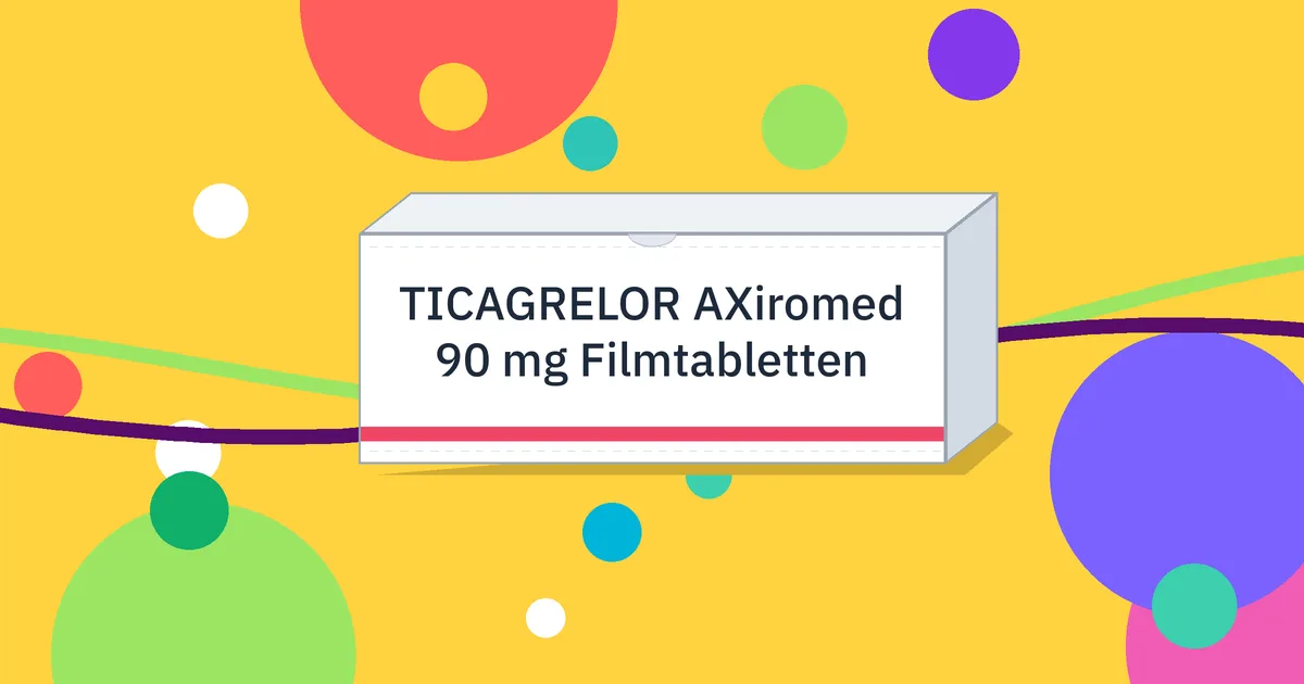 Symbolbild: Packung mit der Aufschrift TICAGRELOR AXiromed 90 mg Filmtabletten (PZN 19799129) – Verfügbarkeit und Bezug in Apotheken in Frankfurt am Main